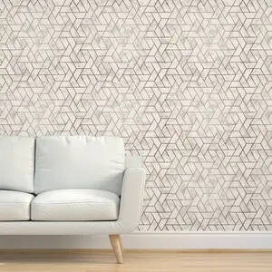 Spoonflower Geometric Grid White Bronze 100% Natural Sisal Grasscloth Wallcovering