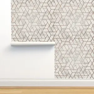 Spoonflower Geometric Grid White Bronze 100% Natural Sisal Grasscloth Wallcovering