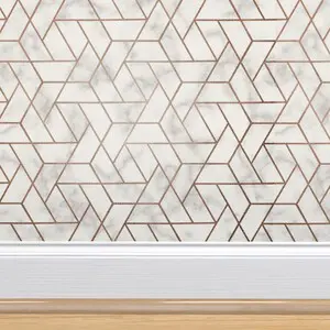 Spoonflower Geometric Grid White Bronze 100% Natural Sisal Grasscloth Wallcovering