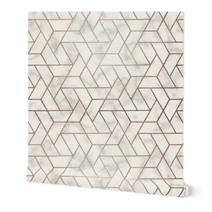 Spoonflower Geometric Grid White Bronze 100% Natural Sisal Grasscloth Wallcovering