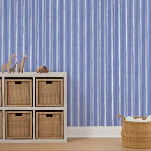 Spoonflower Summer Contemporary And White Vertical Custom Pre-pasted Wallpaper - Blue