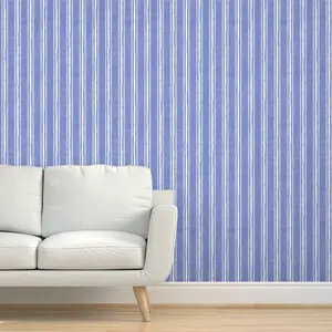Spoonflower Summer Contemporary And White Vertical Custom Pre-pasted Wallpaper - Blue