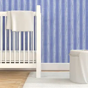 Spoonflower Summer Contemporary And White Vertical Custom Pre-pasted Wallpaper - Blue