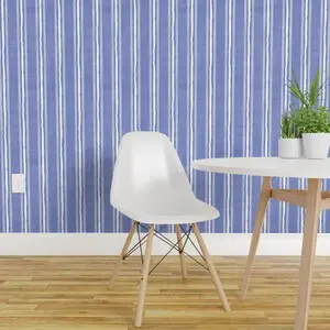 Spoonflower Summer Contemporary And White Vertical Custom Pre-pasted Wallpaper - Blue