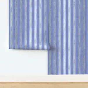 Spoonflower Summer Contemporary And White Vertical Custom Pre-pasted Wallpaper - Blue