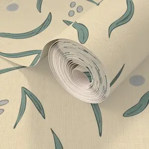 Spoonflower Blades Of Grass With Pebbles 100% Natural Sisal Grasscloth Wallcovering - Beige,gray