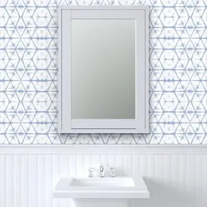 Spoonflower Modern Geometric Abstract Contemporary Beach Custom Pre-pasted Wallpaper - Blue
