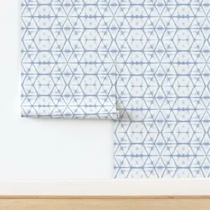 Spoonflower Modern Geometric Abstract Contemporary Beach Custom Pre-pasted Wallpaper - Blue