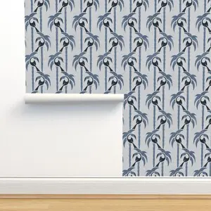 Spoonflower Toucan Do It Blue Black On White 100% Natural Sisal Grasscloth Wallcovering