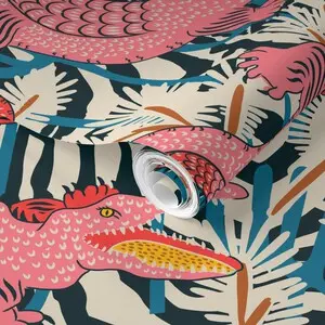 Spoonflower Dragon Maximalist Tropical Summer Large 100% Natural Sisal Grasscloth Wallcovering