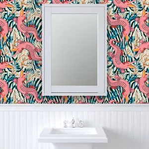 Spoonflower Dragon Maximalist Tropical Summer Large 100% Natural Sisal Grasscloth Wallcovering