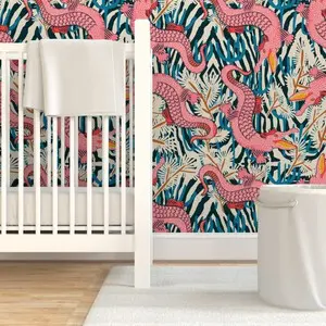 Spoonflower Dragon Maximalist Tropical Summer Large 100% Natural Sisal Grasscloth Wallcovering