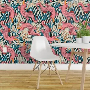 Spoonflower Dragon Maximalist Tropical Summer Large 100% Natural Sisal Grasscloth Wallcovering