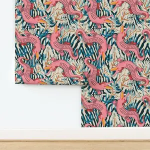 Spoonflower Dragon Maximalist Tropical Summer Large 100% Natural Sisal Grasscloth Wallcovering