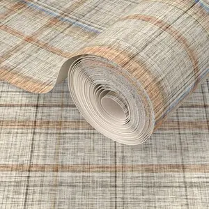 Spoonflower V2 Plaid From Handmade Paper 100% Natural Sisal Grasscloth Wallcovering - Gray,brown