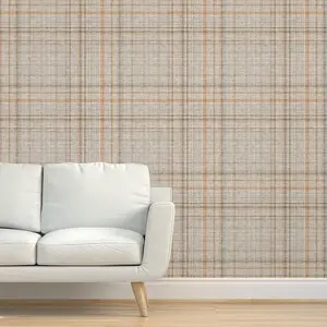 Spoonflower V2 Plaid From Handmade Paper 100% Natural Sisal Grasscloth Wallcovering