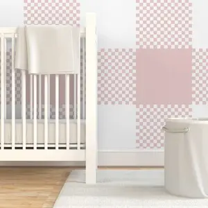 Spoonflower Gingham Blush French Country Plaid Checkered Custom Pre-pasted Wallpaper - Pink