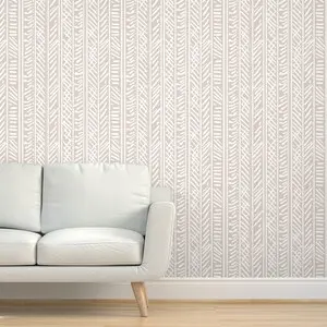 Spoonflower Modern Boho Mudcloth Lines Geometric Custom Pre-pasted Wallpaper - Beige