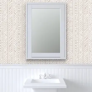 Spoonflower Modern Boho Mudcloth Lines Geometric Custom Pre-pasted Wallpaper - Beige