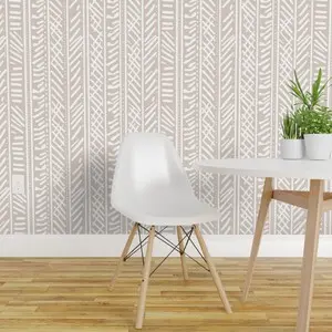 Spoonflower Modern Boho Mudcloth Lines Geometric Custom Pre-pasted Wallpaper - Beige