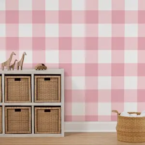 Spoonflower Retro Gingham Check Fun Groovy 90 S Tickled Custom Pre-pasted Wallpaper