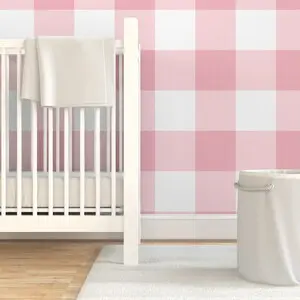 Spoonflower Retro Gingham Check Fun Groovy 90 S Tickled Custom Pre-pasted Wallpaper - Pink