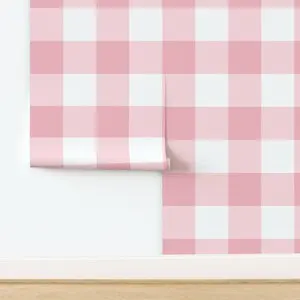 Spoonflower Retro Gingham Check Fun Groovy 90 S Tickled Custom Pre-pasted Wallpaper - Pink