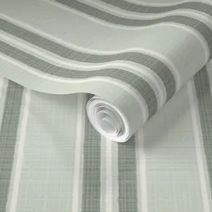 Spoonflower Stripe Ticking Granny Chic French Country Custom Pre-pasted Wallpaper - Green