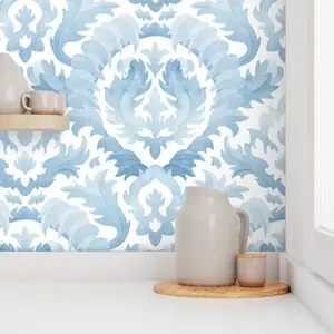 Spoonflower Watercolor Damask Botanical Floral Light Custom Pre-pasted Wallpaper