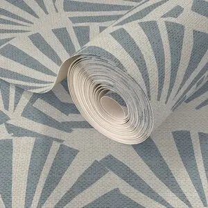 Spoonflower Sundial 100% Natural Sisal Grasscloth Wallcovering - Blue,gray