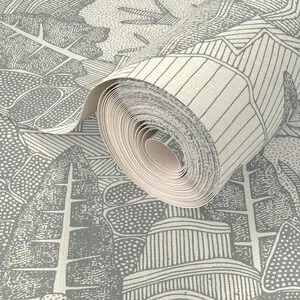 Spoonflower Trees Nc Silver Large 100% Natural Sisal Grasscloth Wallcovering Gray,silver
