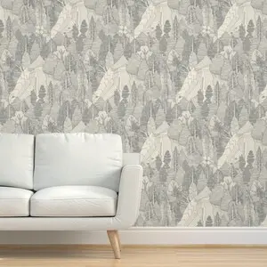 Spoonflower Trees Nc Silver Large 100% Natural Sisal Grasscloth Wallcovering - Gray,silver