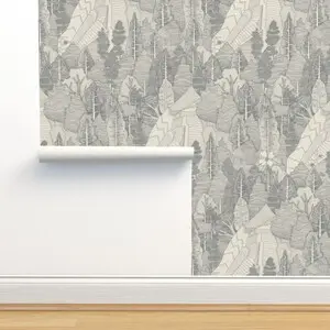 Spoonflower Trees Nc Silver Large 100% Natural Sisal Grasscloth Wallcovering - Gray,silver
