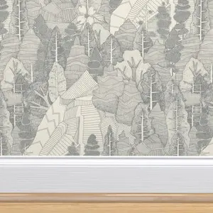 Spoonflower Trees Nc Silver Large 100% Natural Sisal Grasscloth Wallcovering - Gray,silver