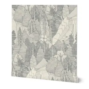 Spoonflower Trees Nc Silver Large 100% Natural Sisal Grasscloth Wallcovering - Gray,silver