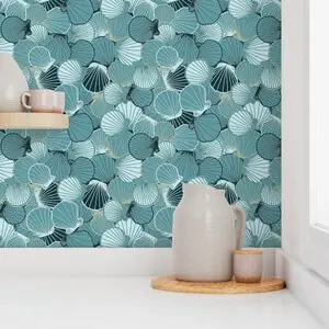 Spoonflower Seashells Ocean Mollusks Beach Coastal Shell Custom Pre-pasted Wallpaper