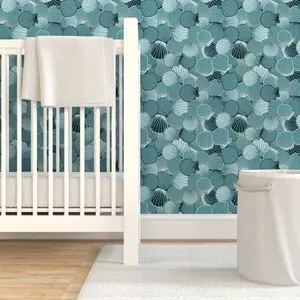 Spoonflower Seashells Ocean Mollusks Beach Coastal Shell Custom Pre-pasted Wallpaper