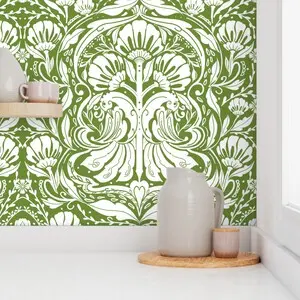 Spoonflower Nature Victorian Wallpaper Art Deco Summer Custom Pre-pasted Wallpaper