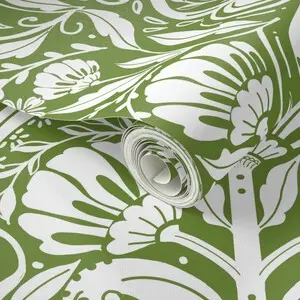 Spoonflower Nature Victorian Wallpaper Art Deco Summer Custom Pre-pasted Wallpaper - Green