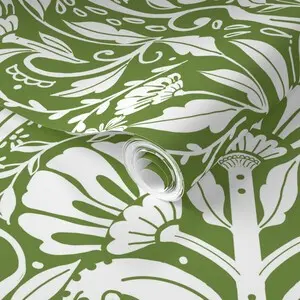Spoonflower Nature Victorian Wallpaper Art Deco Summer Custom Pre-pasted Wallpaper - Green