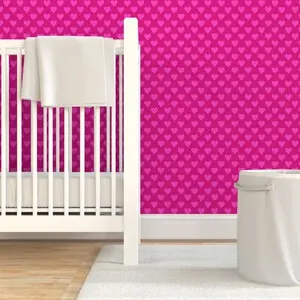 Spoonflower Bright Retro Groovy Hot Neon Girly 90s Custom Pre-pasted Wallpaper - Pink