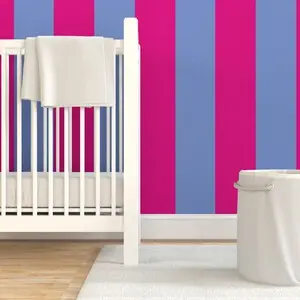 Spoonflower Bright Retro Stripes Fun Groovy Hot Neon Custom Pre-pasted Wallpaper - Pink