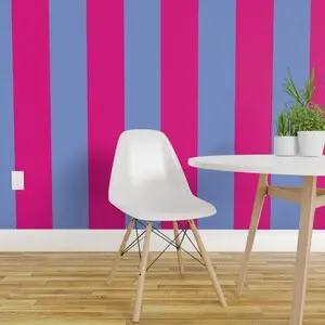 Spoonflower Bright Retro Stripes Fun Groovy Hot Neon Custom Pre-pasted Wallpaper - Pink