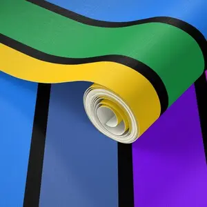 Spoonflower Rainbow Vertical Stripe Bright Striped Custom Pre-pasted Wallpaper - Black