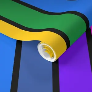 Spoonflower Rainbow Vertical Stripe Bright Striped Custom Pre-pasted Wallpaper - Black