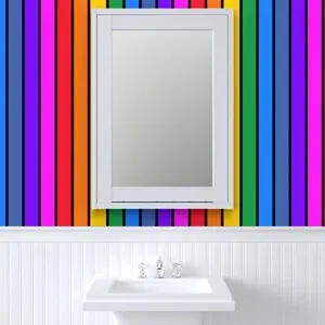 Spoonflower Rainbow Vertical Stripe Bright Striped Custom Pre-pasted Wallpaper