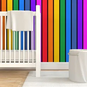 Spoonflower Rainbow Vertical Stripe Bright Striped Custom Pre-pasted Wallpaper