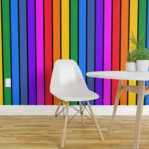 Spoonflower Rainbow Vertical Stripe Bright Striped Custom Pre-pasted Wallpaper
