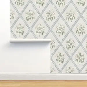 Spoonflower Eloise Quiet Blue Greens 100% Natural Sisal Grasscloth Wallcovering
