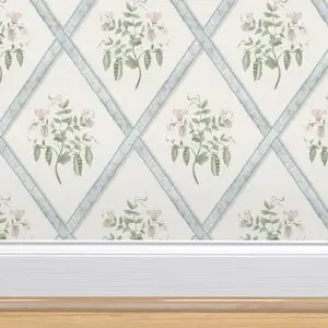 Spoonflower Eloise Quiet Blue Greens 100% Natural Sisal Grasscloth Wallcovering